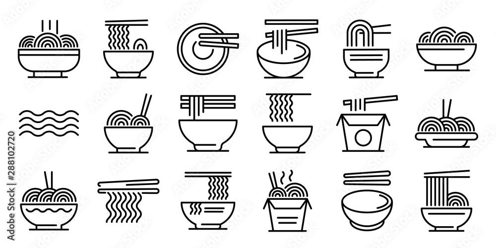 Ramen icons set. Outline set of ramen vector icons for web design ...