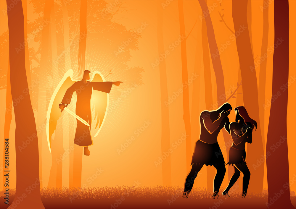 Adam and Eve Expelled From The Garden Stock Vector | Adobe Stock