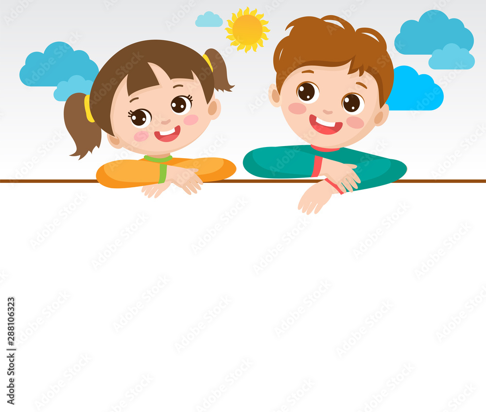 Cute Kids Holding White Blank Board Vector Illustration. Cute Boy And ...