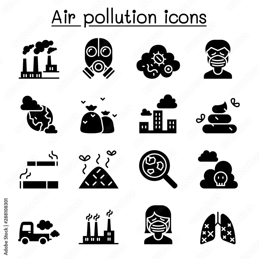 Air pollution icon set in thin line style Stock Vector | Adobe Stock