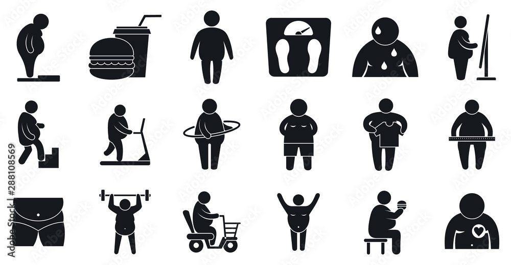 Overweight icons set. Simple set of overweight vector icons for web ...