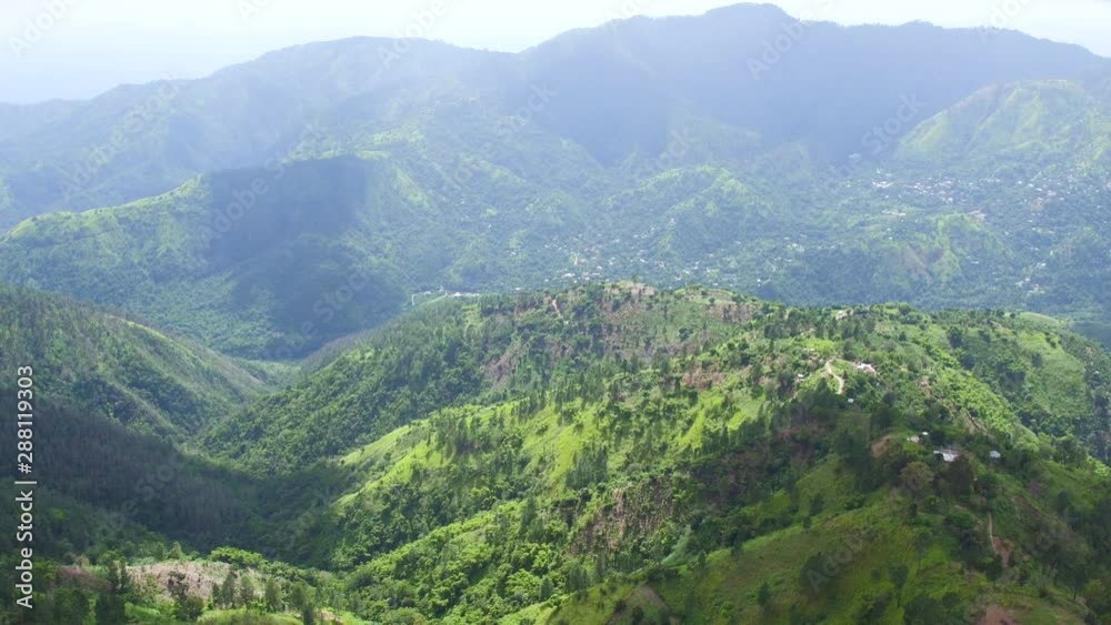 An aerial view of the Blue Mountains in Jamaica, looking towards ...