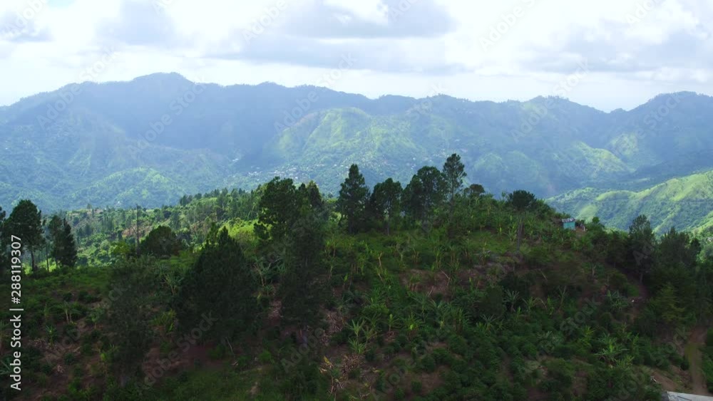 An aerial view of the Blue Mountains in Jamaica, looking towards ...