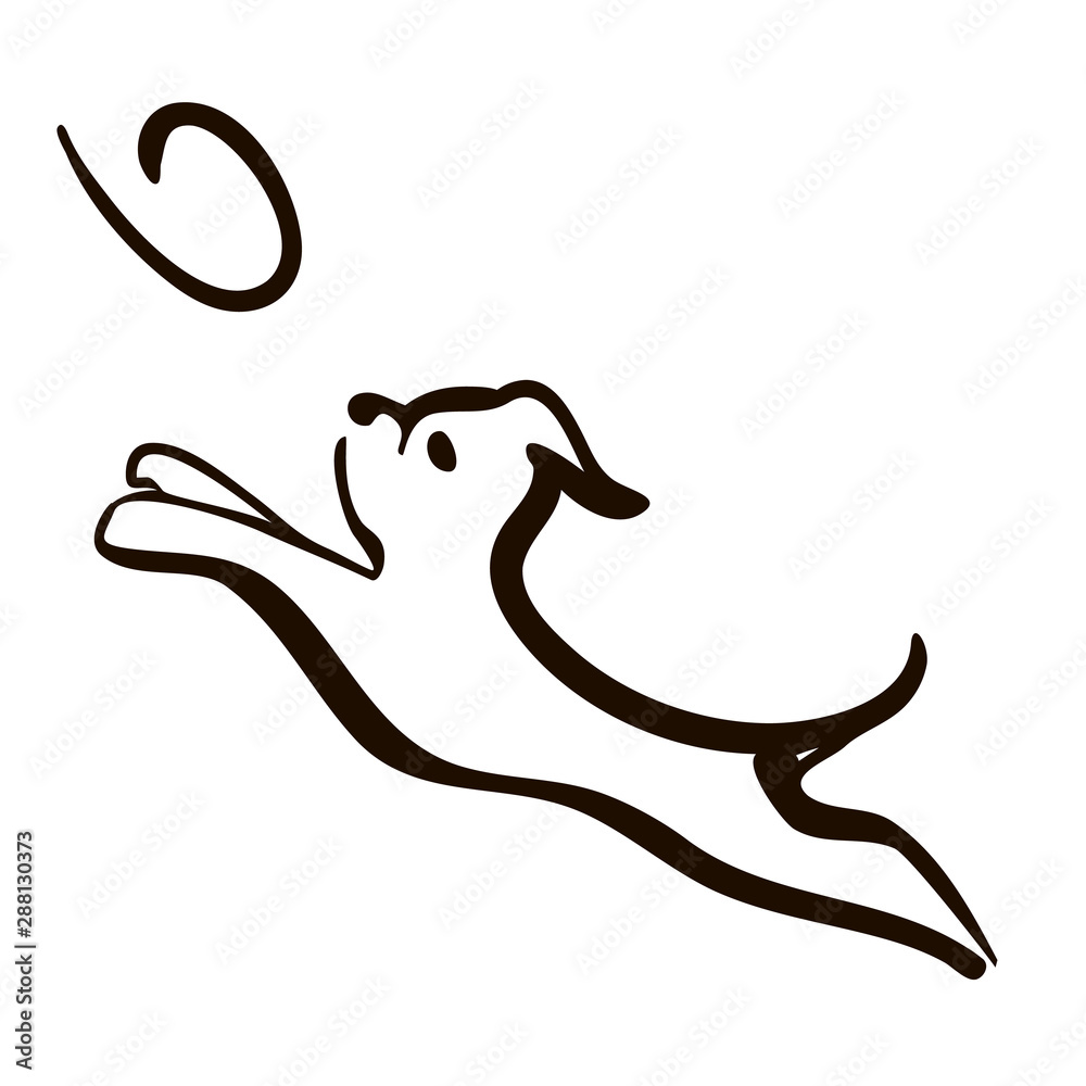 Vector Illustration of Isolated Dog Jumping and Catching Disc. head ...