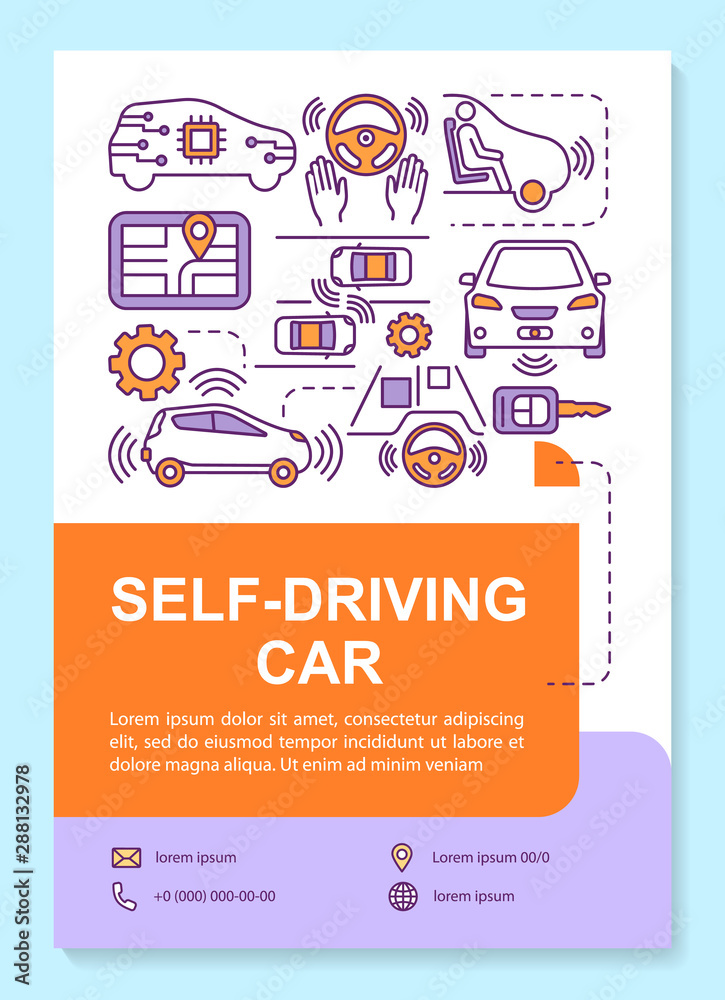 Self-driving car brochure template layout. Autonomous vehicle. Flyer ...