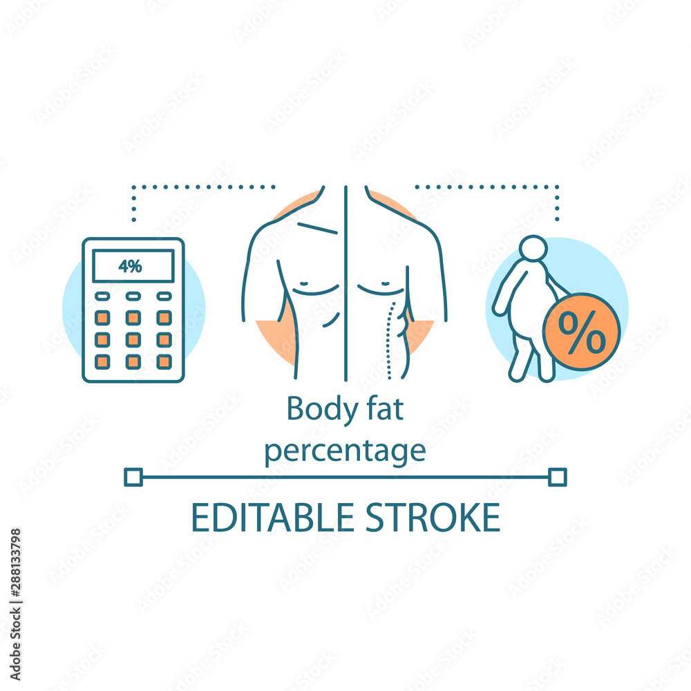 Body fat percentage concept icon. Fit versus obese body idea thin line ...
