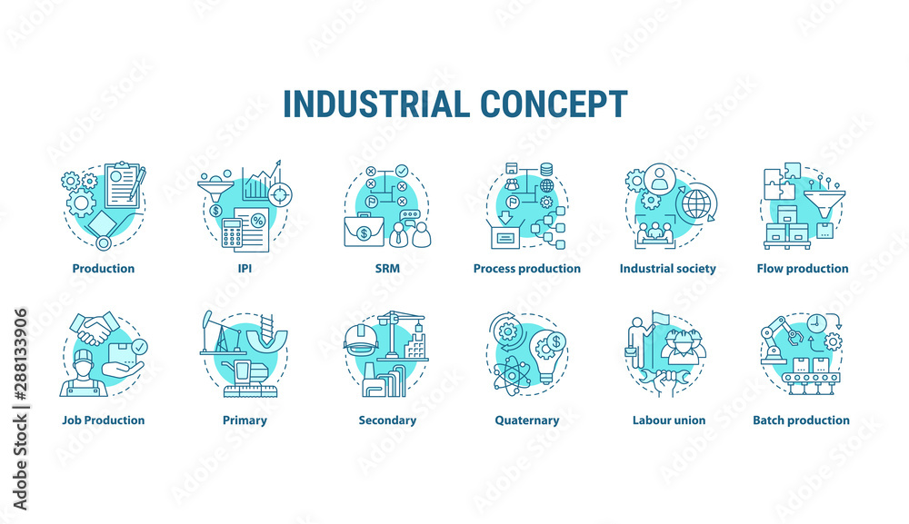 Industrial blue concept icons set. Economy segment idea thin line ...