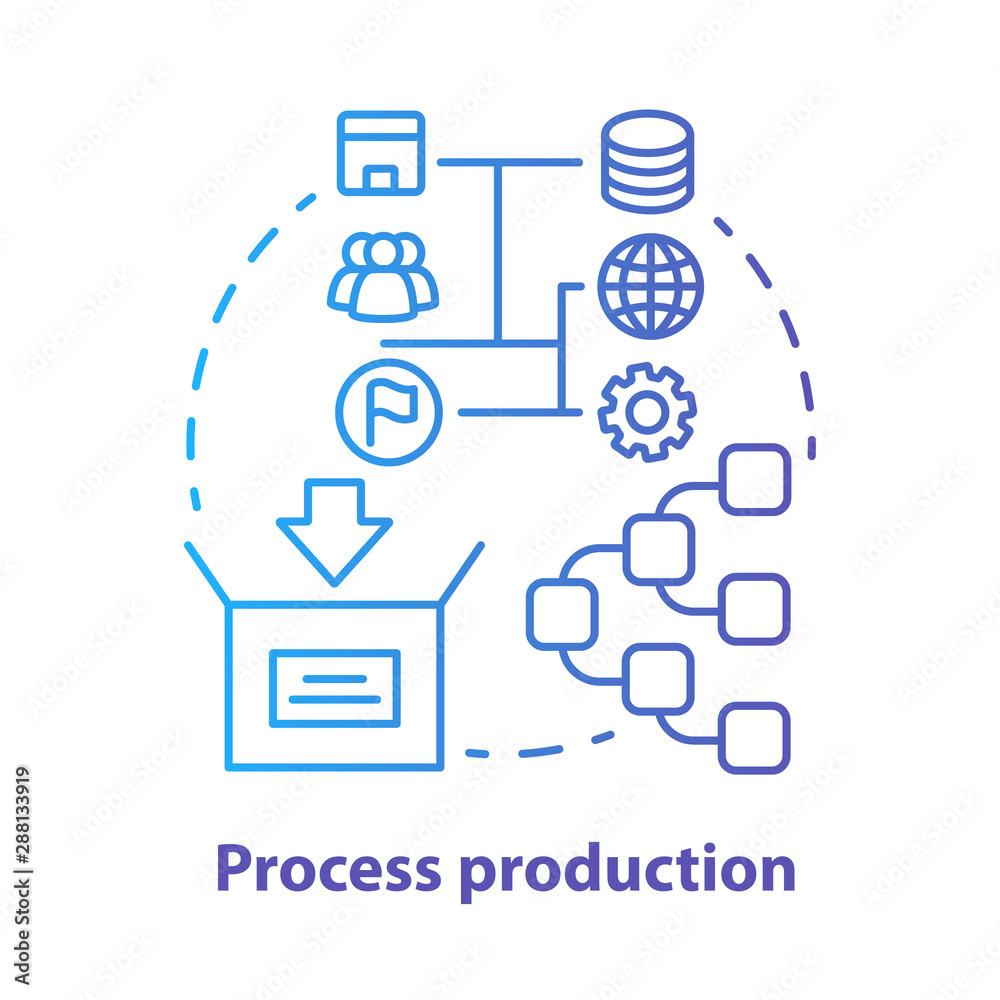 Process production blue concept icon. Manufacturing operations ...