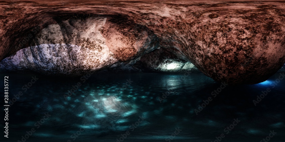 Dungeon, cave, underground lake. HDRI, environment map , Round panorama ...