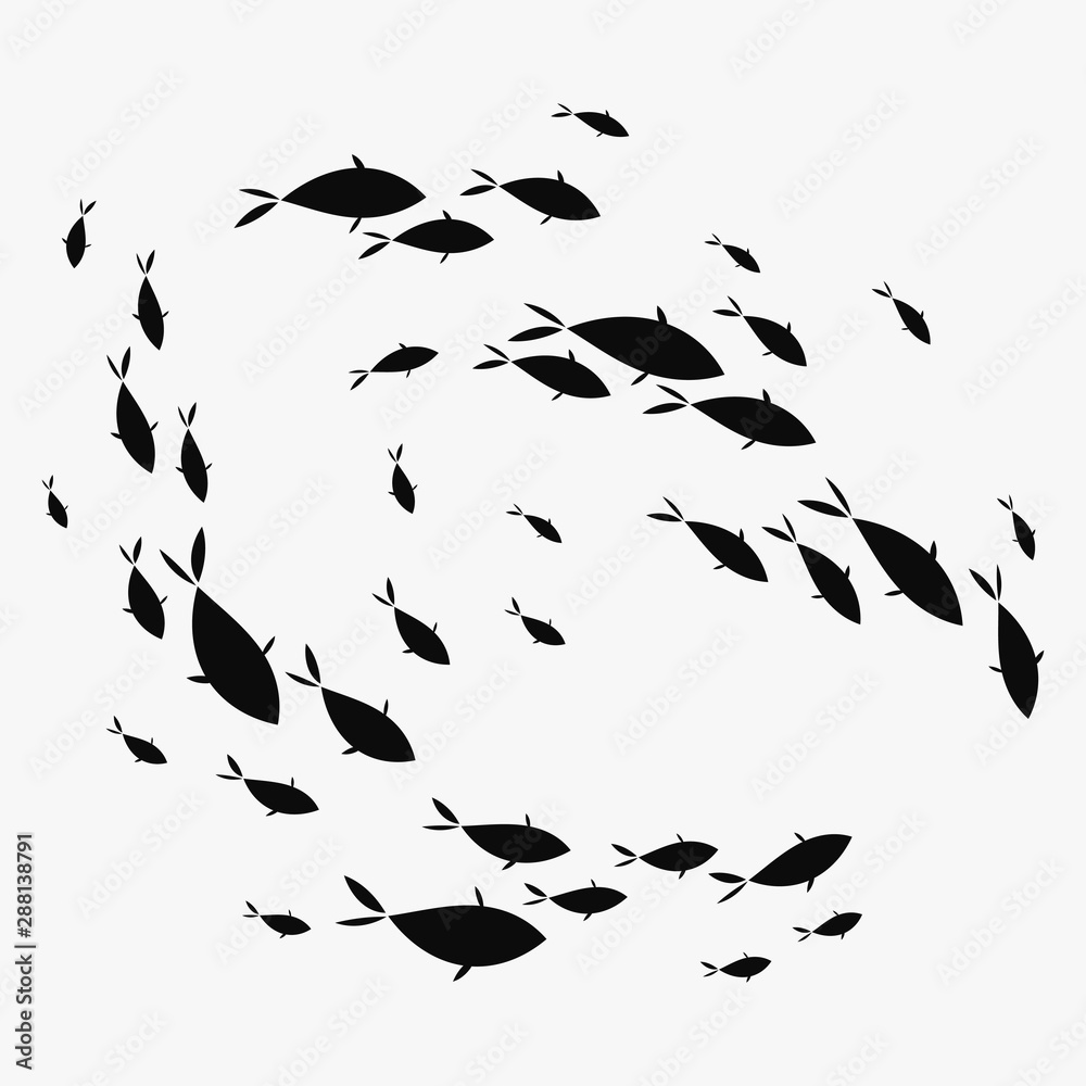 School of fish. A group of silhouette fish swim in a circle. Marine ...