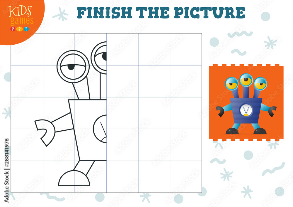 Complete the picture vector illustration. Finish and coloring game for ...