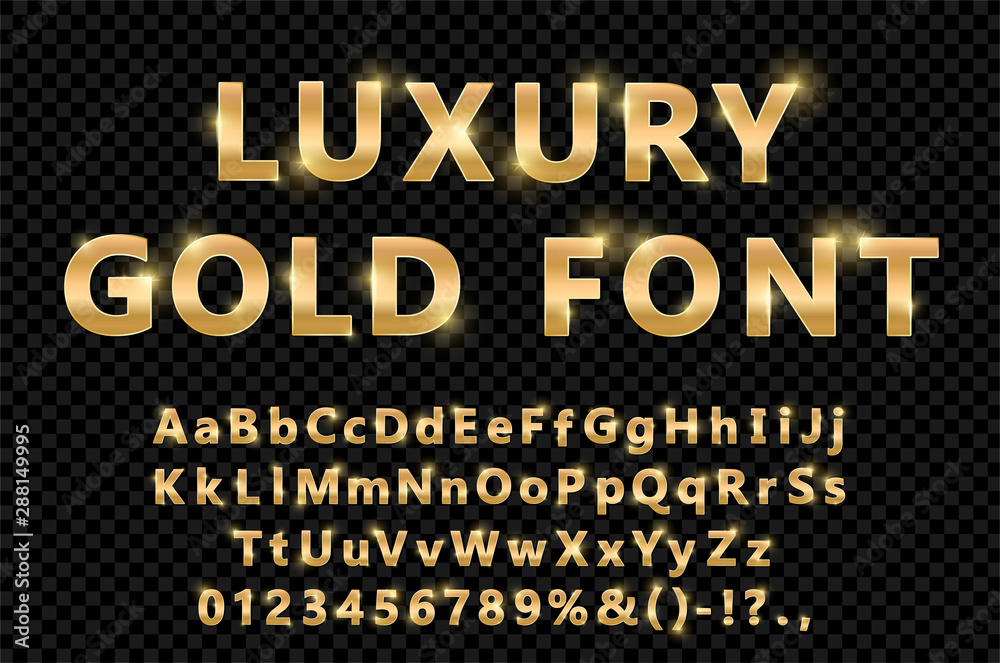 Shiny modern gold font isolated on black transparent background ...