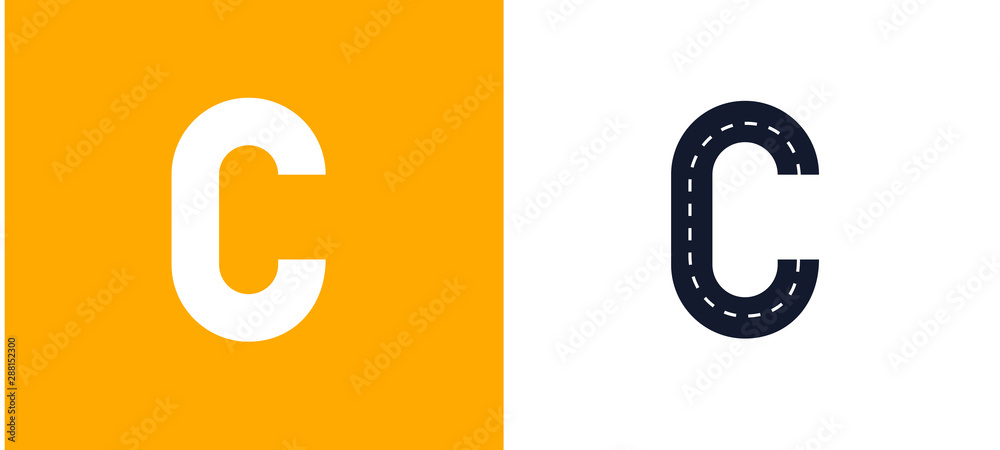 Letter C. Road font. Typography vector design with street lines. On ...