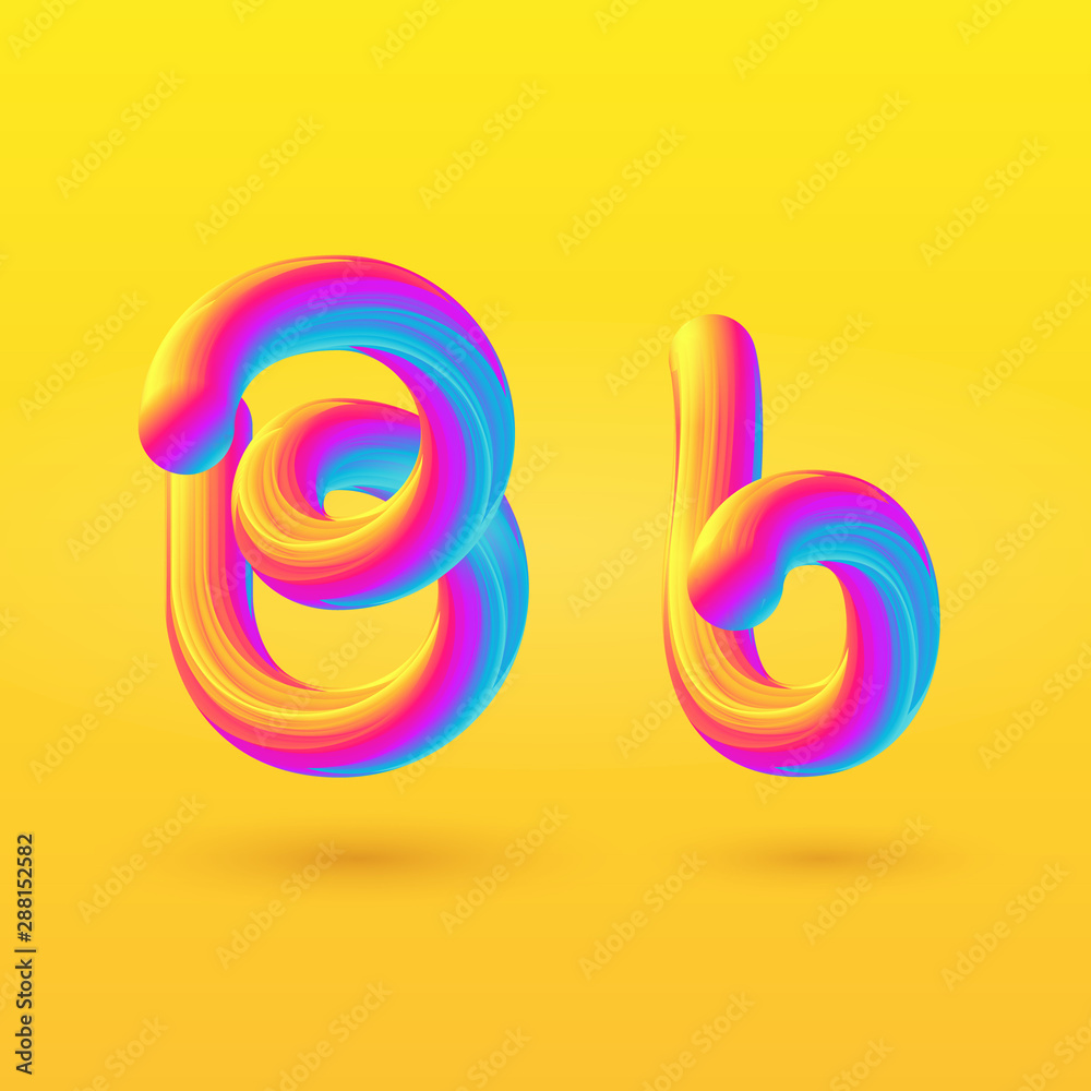 Letter B 3D vector. Liquid gradient shape on yellow background ...