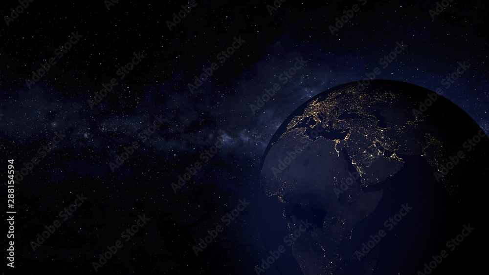 Realistic 3D Rendering of the Earth at Night in the Milky Way Galaxy ...