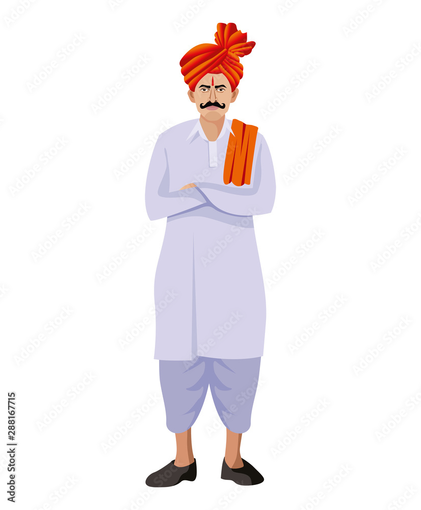 maharastrian man with feta and tilak standing Stock Vector | Adobe Stock