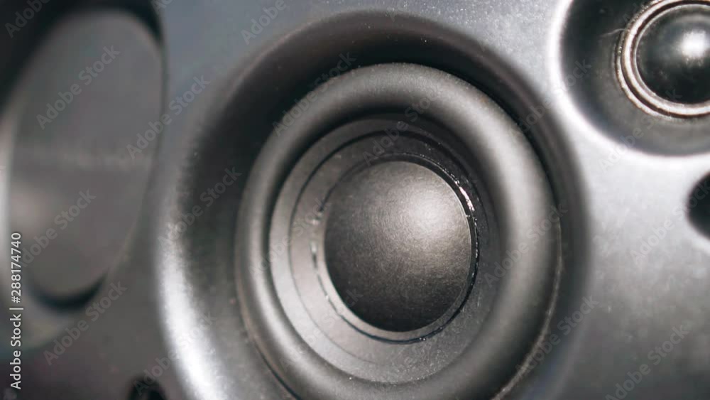 Vibration sound speaker close-up. Cool sound waves. low frequency ...