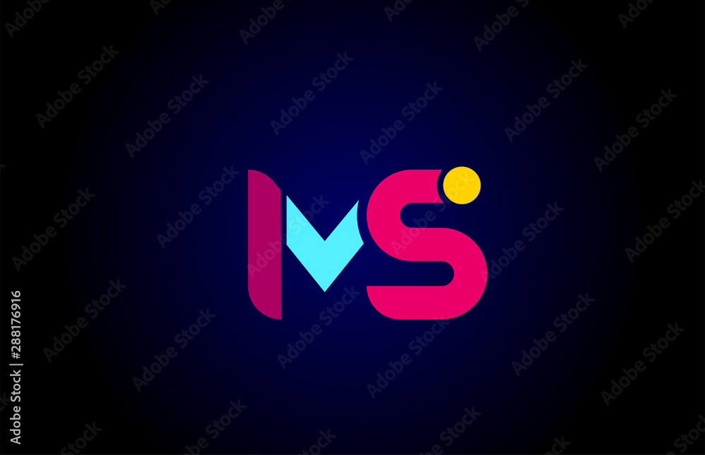 pink blue alphabet letter MS M S combination for company logo Stock ...