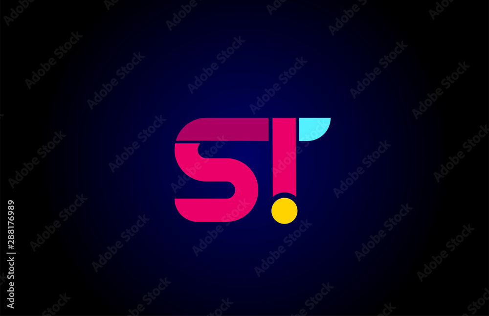 pink blue alphabet letter ST S T combination for company logo Stock ...