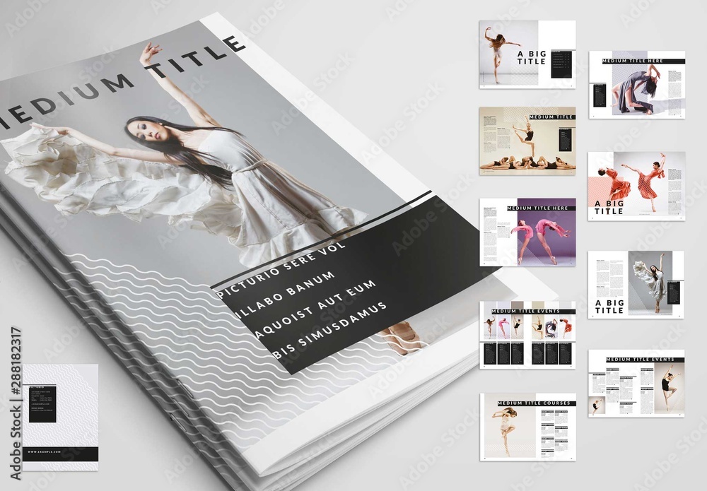 Minimalist Magazine Layout with Line Accents Stock Template | Adobe Stock