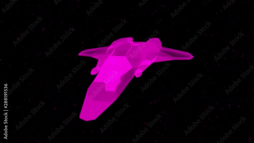 Colorful abstract animation of 3d spaceship generation flying in a ...