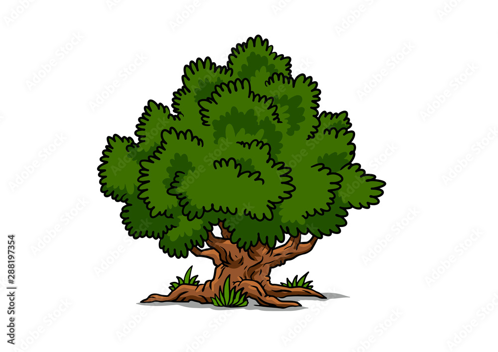 Cartoon big green tree isolated on white background. Vector ...