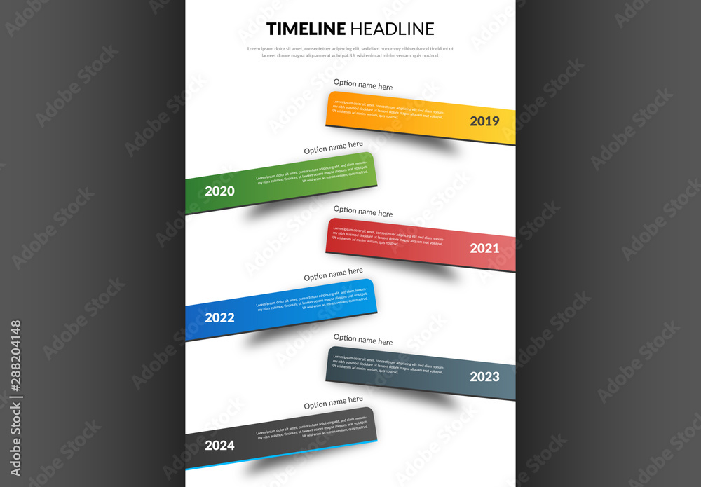 Vertical Timeline Layout with Colorful Labels Stock Template | Adobe Stock
