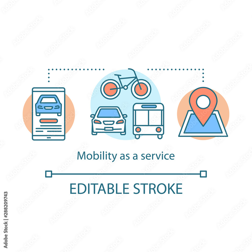 Mobility as a service concept icon. MaaS. Trip planner. Combining ...