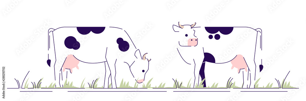 Vecteur Stock Cows on pasture flat vector illustration. Livestock ...