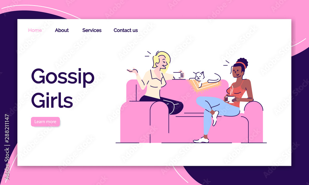 Gossip girls landing page vector templates set. Evening relax website ...
