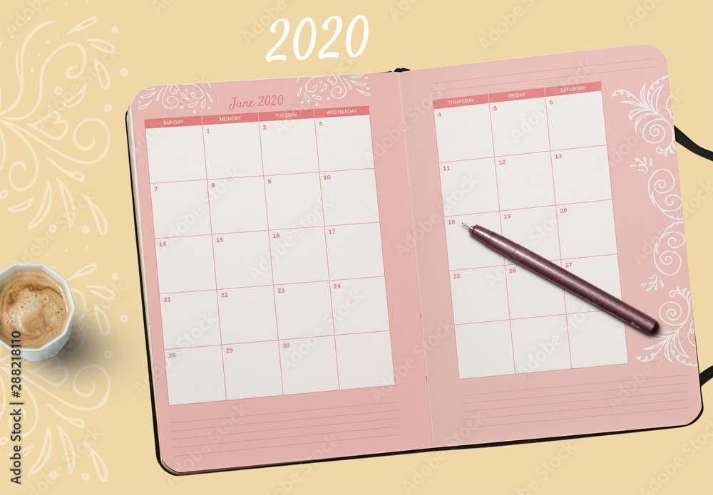 Calendar Layout with Floral Illustration Elements Stock Template ...