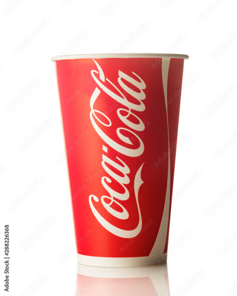 MINSK, BELARUS-APRIL 19, 2018: Paper cups of Coca-Cola. Coca-Cola is a ...
