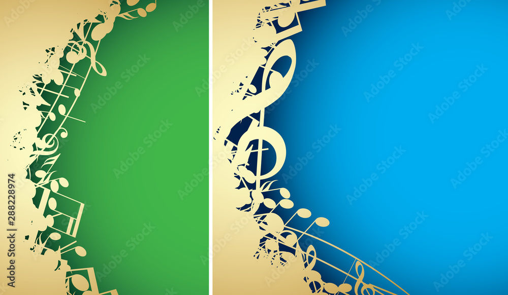 green and blue backgrounds with golden music notes - vector musical ...