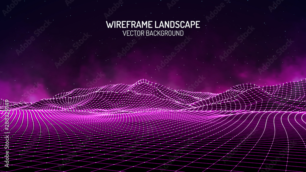 Vector retro futuristic background. Abstract digital landscape with ...