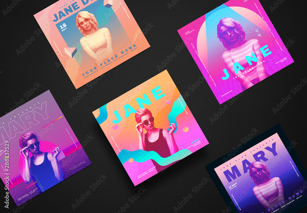 Duotone Social Media Post Layouts with Photo Masks Stock Template ...