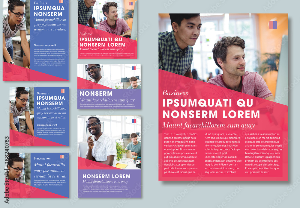 Business Flyer Set with Bright Color Block Elements Stock Template ...