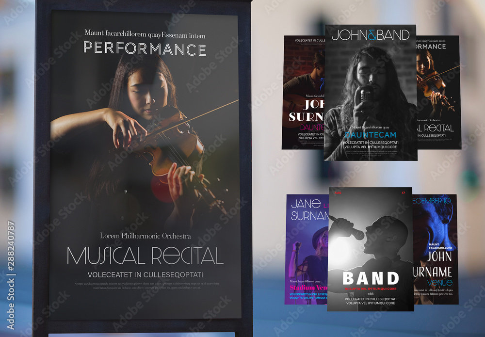 Event Poster Layout Set with Stylized Text Elements Stock Template ...