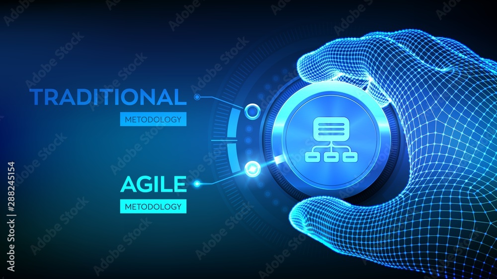 Agile software development methodology concept. Wireframe hand turning ...