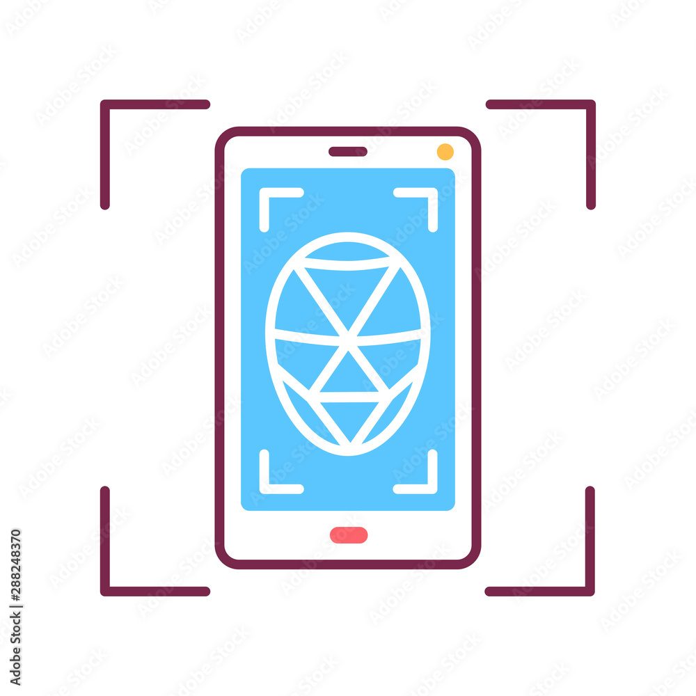 Identification polygonal grid face on smartphone color line icon. Deep ... Identification polygonal grid face on smartphone color line icon. Deep ...