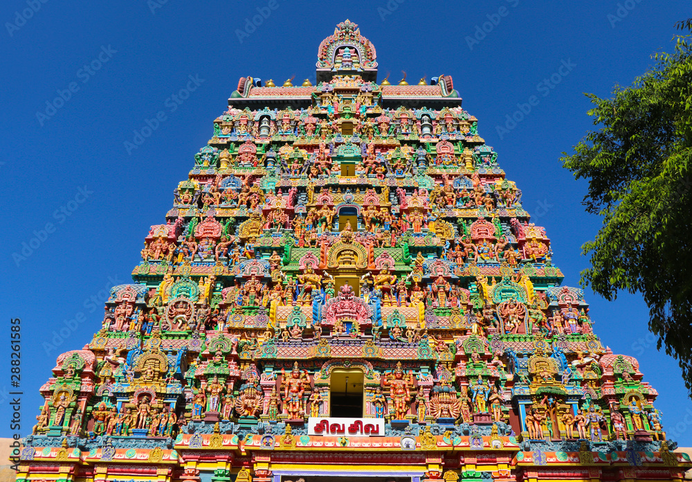 Tower detail of hindu temple in Trichy Stock Photo | Adobe Stock