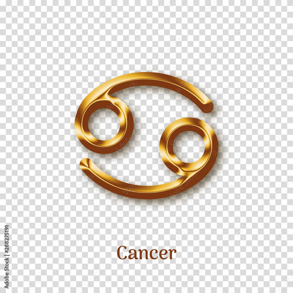 Cancer golden zodiac sign on transparent background. Luxury star sign ...