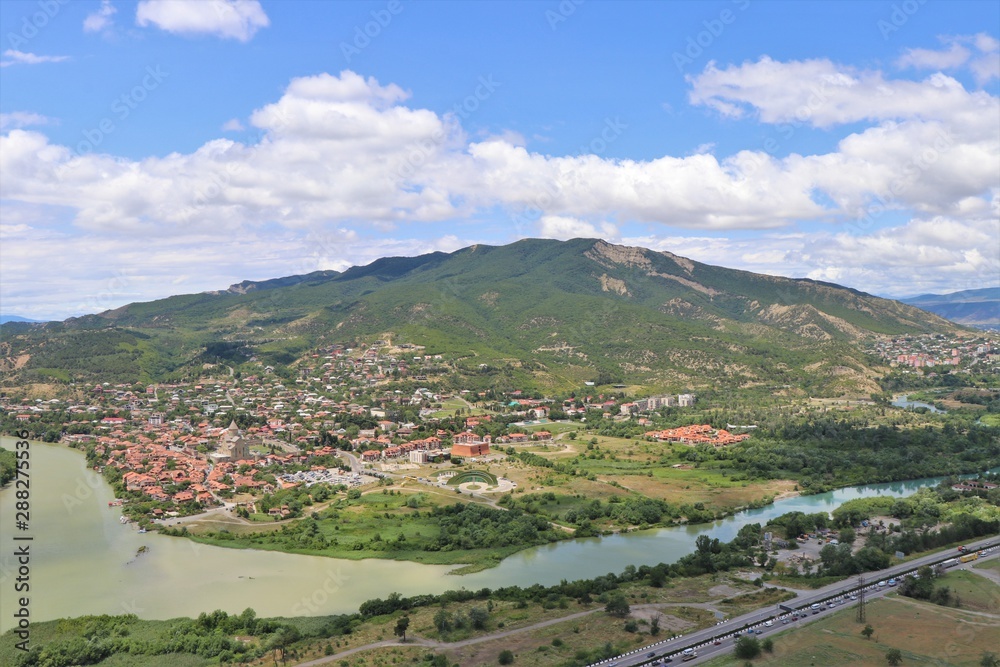 Aerial panoramic view of Mtskheta village, near Tbilisi, where the ...