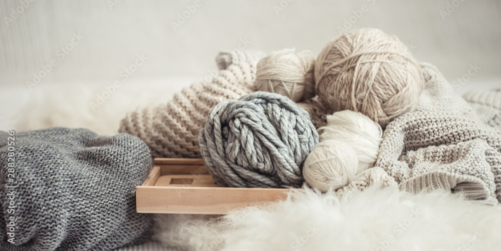 cozy background Wallpaper with the yarn for knitting. Stock-Foto ...