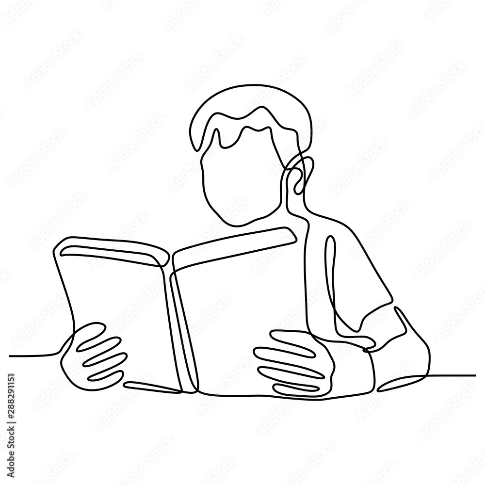 continuous line drawing of kids read book minimalist vector ...