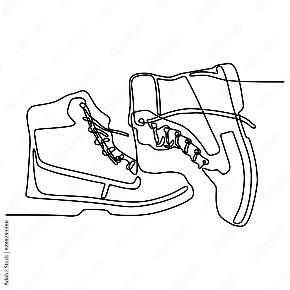 Continuous one line drawing of shoes minimalist design vector ...