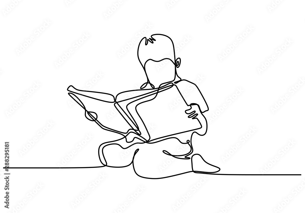 continuous line drawing of children read book minimalist vector ...