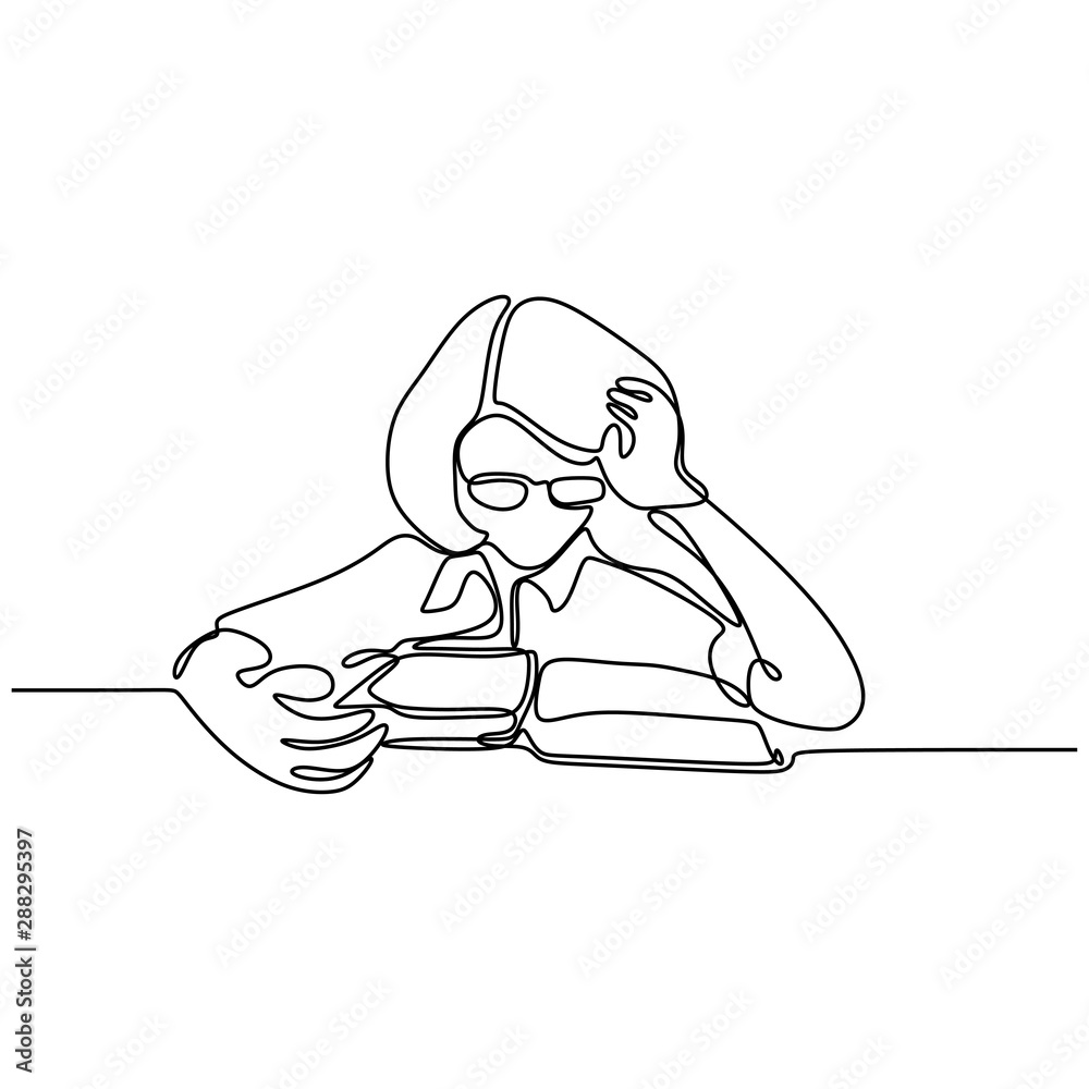continuous line drawing of child read book minimalist vector ...