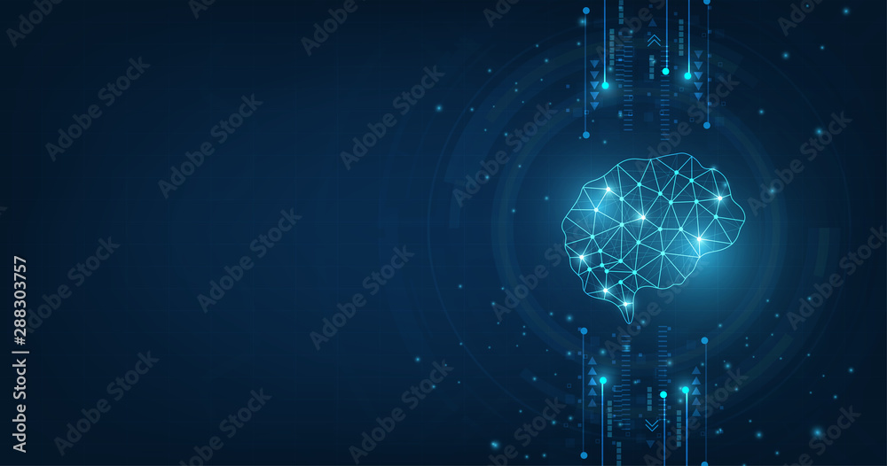 technology concept.vector abstract polygonal human brain shape of an ...