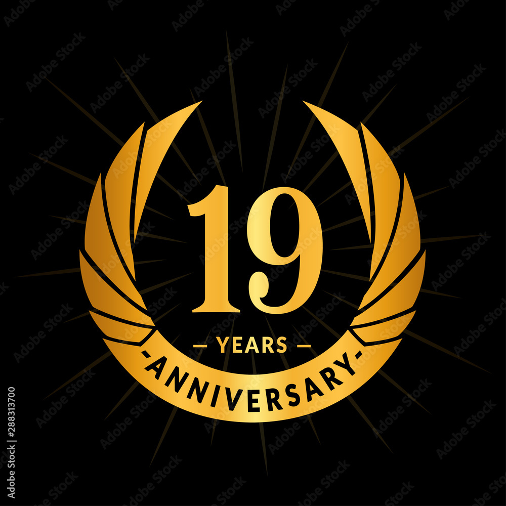 19 years anniversary celebration logotype. Elegant anniversary design. Nineteen years logo. Stock Adobe Stock