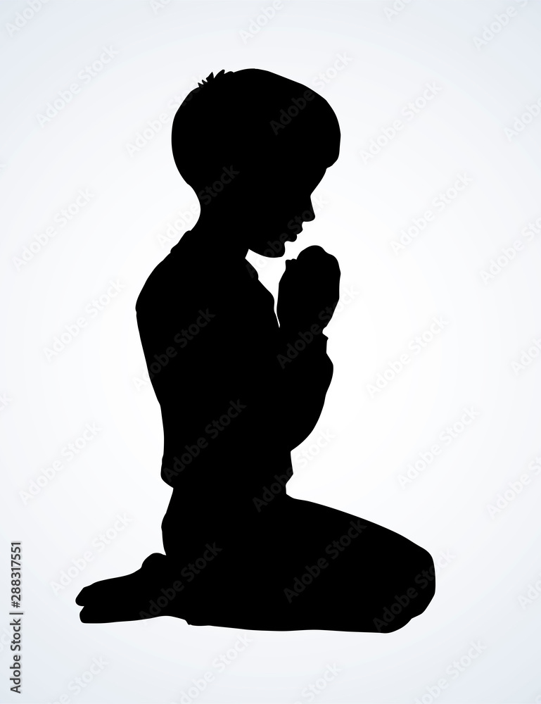 Little boy is praying. Vector drawing Stock Vector | Adobe Stock